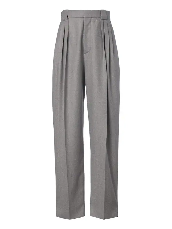 Bottega Veneta Pleated Wool Wide-leg Trousers - Grey