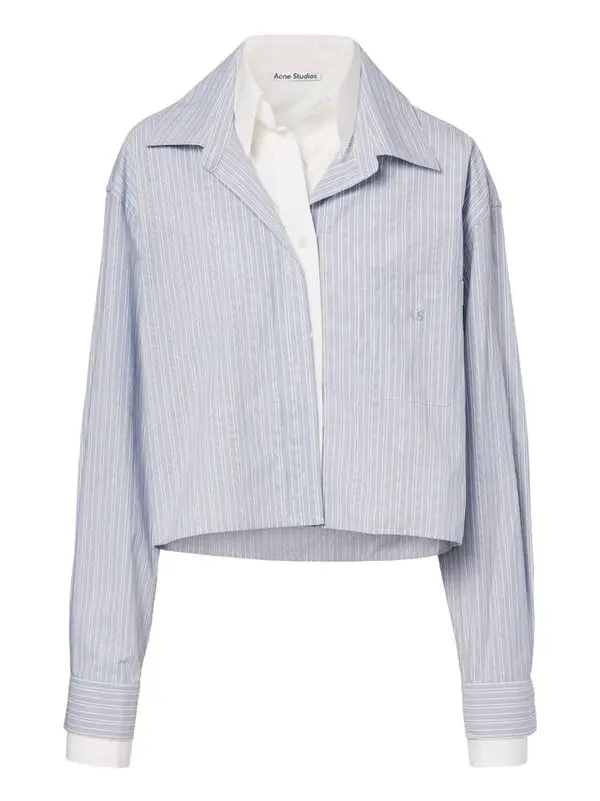 Acne Studios Striped Cropped Cotton Poplin Shirt - Blue