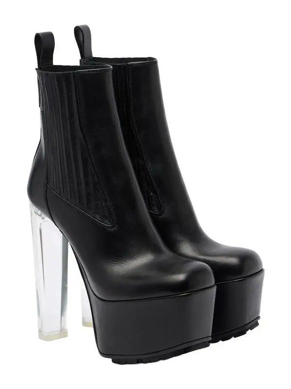 Rick Owens Beatle Kiss Leather Platform Ankle Boots - Black