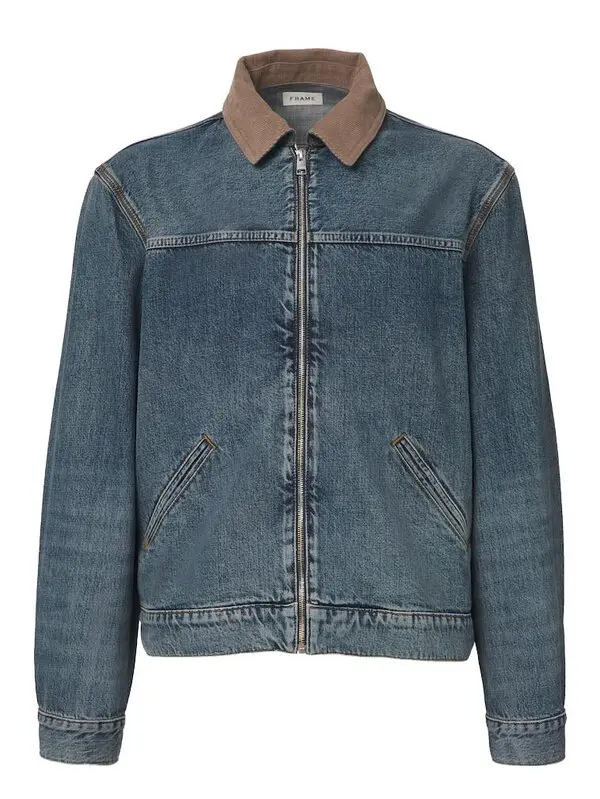 FRAME Corduroy-trimmed Denim Jacket - Blue