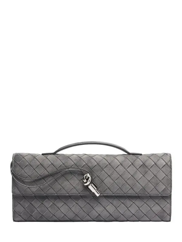 Bottega Veneta Andiamo Intrecciato Suede Clutch - Grey
