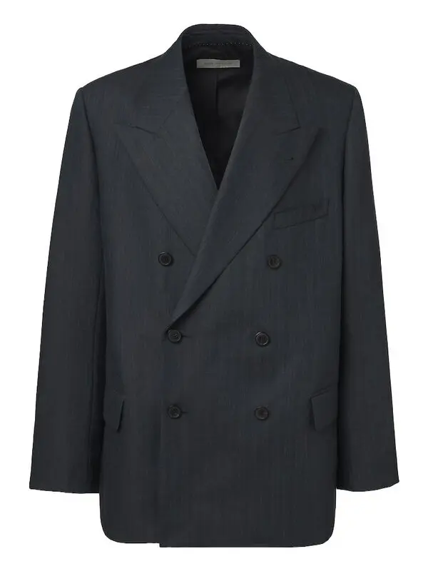 Dries Van Noten Double-breasted Herringbone Wool Blazer - Grey