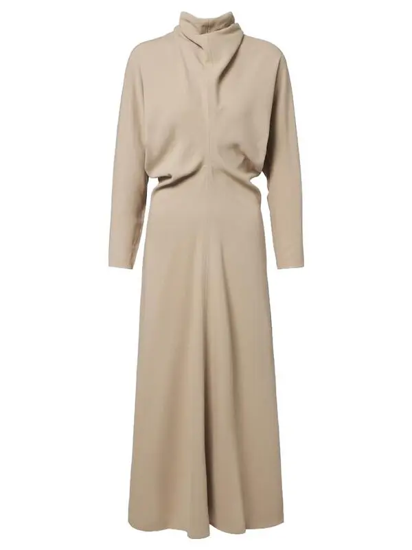 TOTEME Draped Tie-neck Cady Midi Dress - Beige