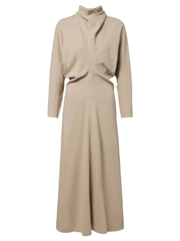 TOTEME Draped Tie-neck Cady Midi Dress - Beige