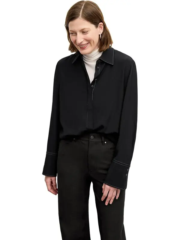 M.M.LAFLEUR Mira" Washable Silk Top Stitch Shirt - One-color