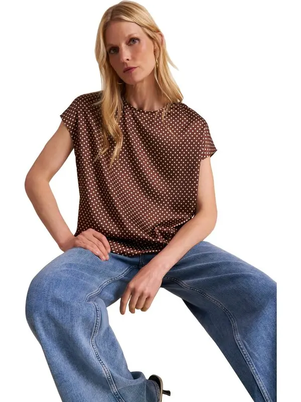 M.M.LAFLEUR Didion Drape Top Printed Silk Charmeuse Blend - One-color