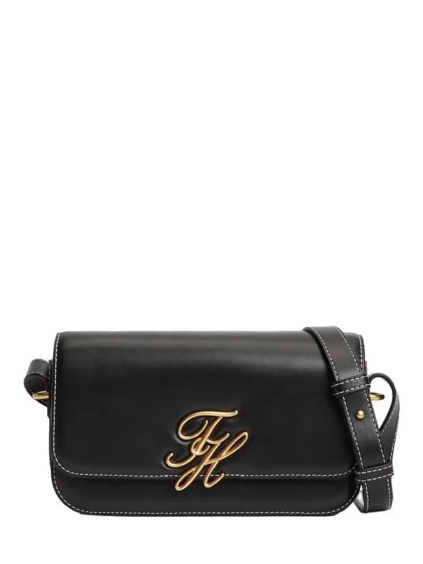 Tommy Hilfiger Script Monogram Leather Crossbody Bag - Black