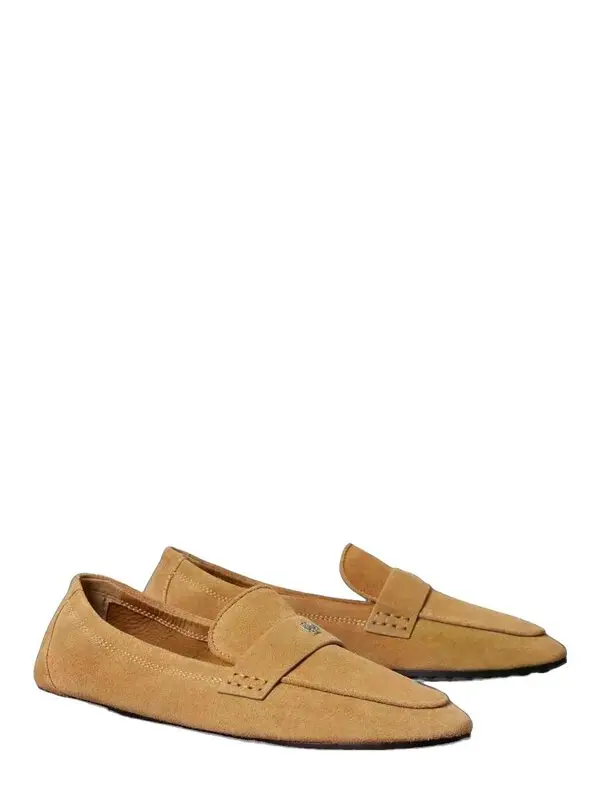 Tory Burch Suede Ballet Loafers With Metal Double T - Neutrals