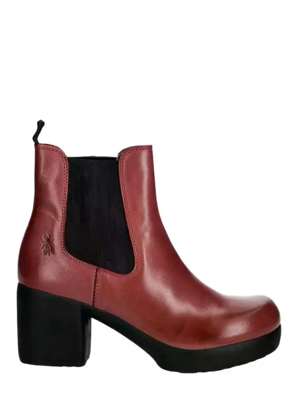 Fly London Leather Chelsea Boots With Block Heel - Red