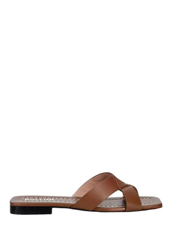 POLLINI Crossover Square-toe Leather Slides - Brown