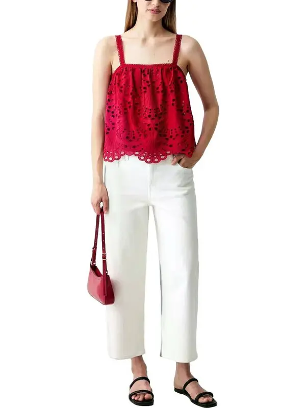 HOSS INTROPIA Broderie Anglaise Square Neck Top - Red