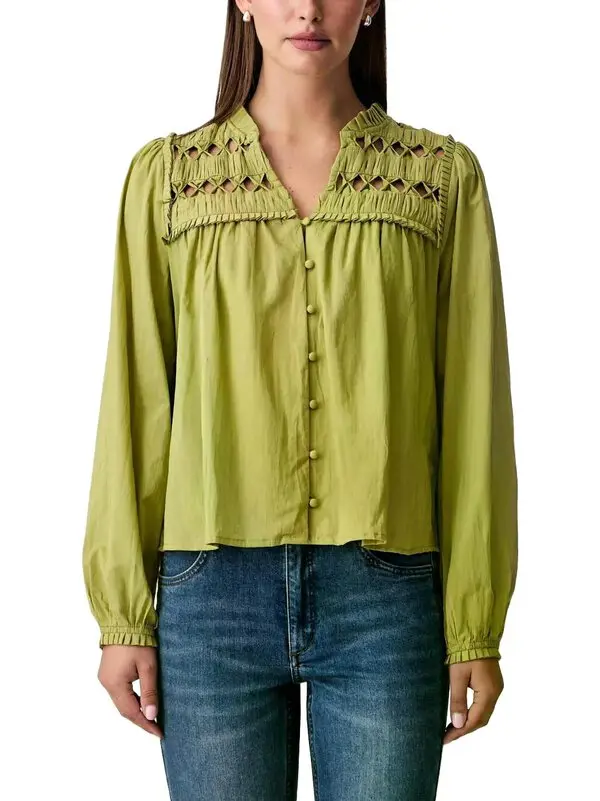 HOSS INTROPIA Cecile Lattice-detail Ruffled Shirt - Green