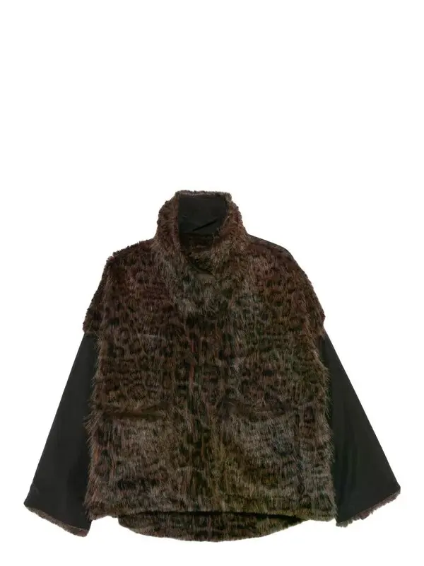 COLLECTION PRIVEE? Leopard-print Faux Fur Coat - Black