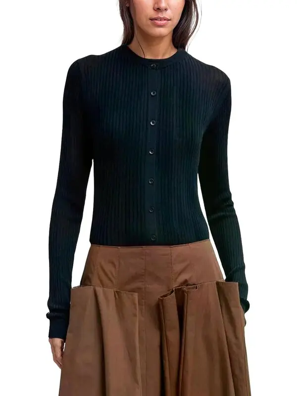 Tibi Ribbed Knit Cardigan - Blue