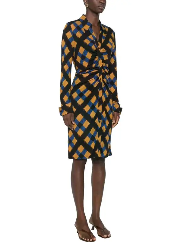 Diane Von Furstenberg Sheshka Ruched Check-print Dress - Black
