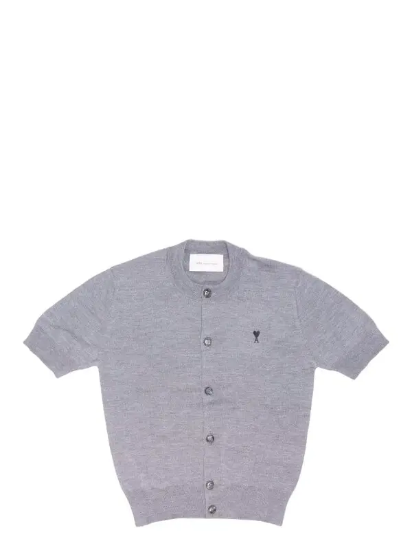 AMI Paris De Coeur Short-sleeve Cardigan - Grey