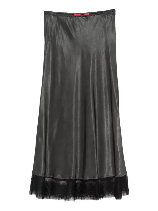 VIRGINIA BIZZI Lace-trimmed Satin Midi Skirt - Grey