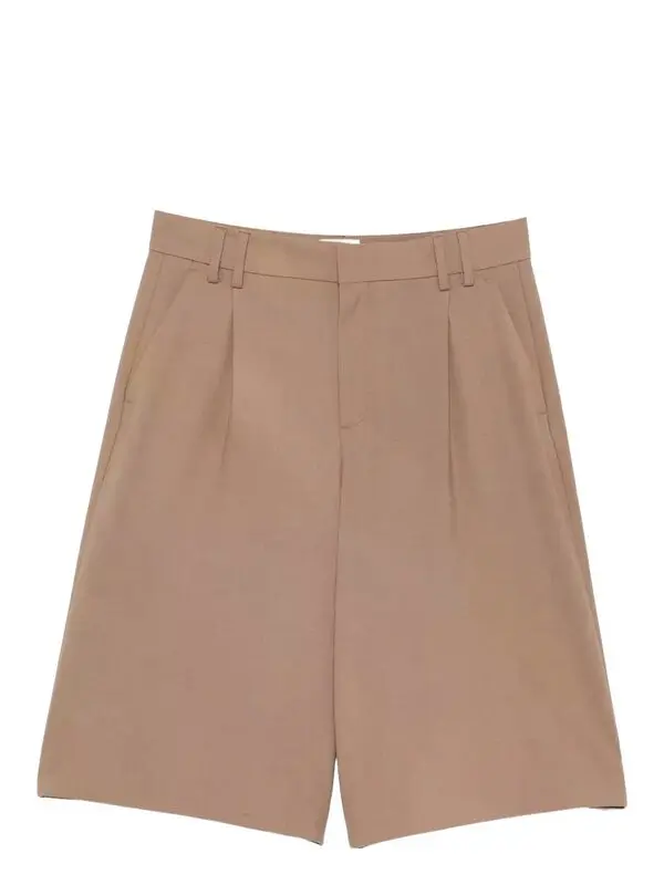 Closed Pleated Knee-length Tailored Shorts - Neutrals