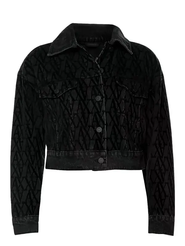 Armani Exchange Monogram Cropped Denim Jacket - Black