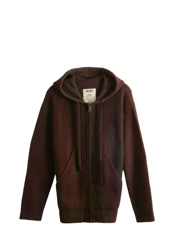 UMA WANG Ribbed-knit Zip-up Hoodie - Brown