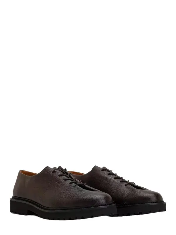 JACQUES SOLOVIERE Edouard Lug Pebbled Leather Lace-up Sneakers - Brown