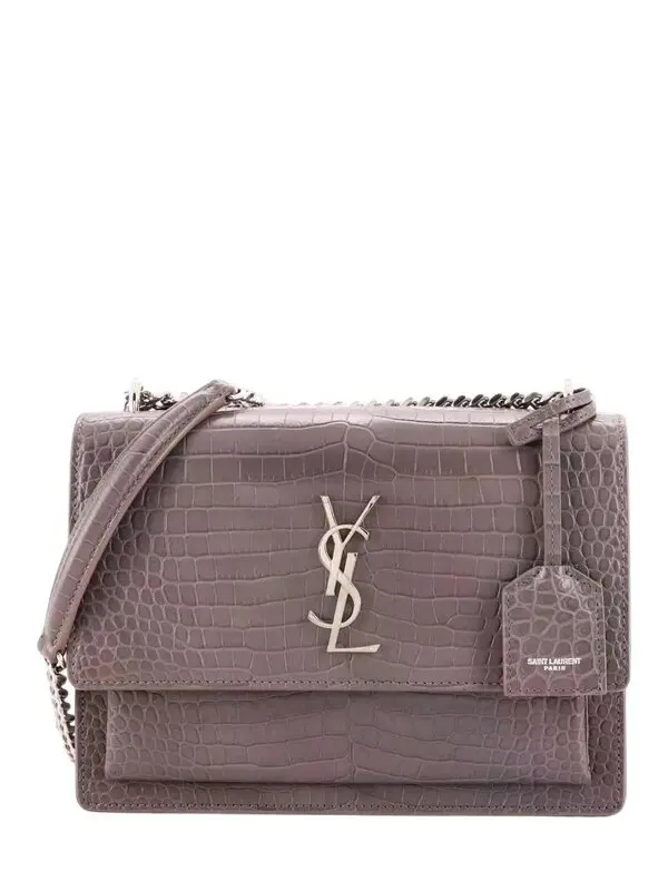 Saint Laurent Sunset Croc Effect Leather Medium Crossbody Bag - Grey