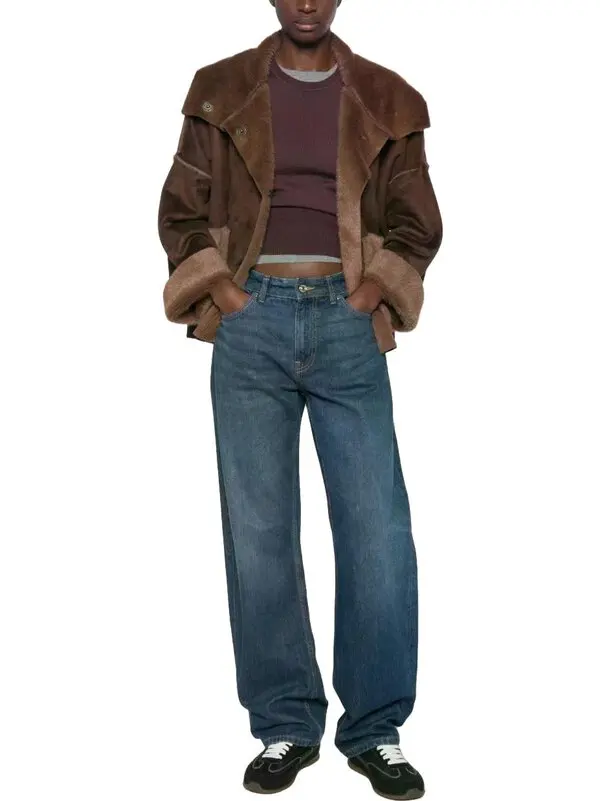 COLLECTION PRIVEE? Shearling Trim Panelled Coat - Brown