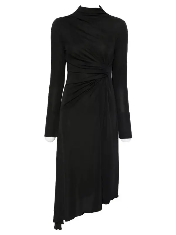 ERMANNO FIRENZE Draped Asymmetric Midi Dress - Black