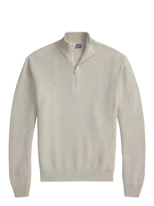 Ralph Lauren Purple Label Quarter-zip Waffle-knit Sweater - Neutrals