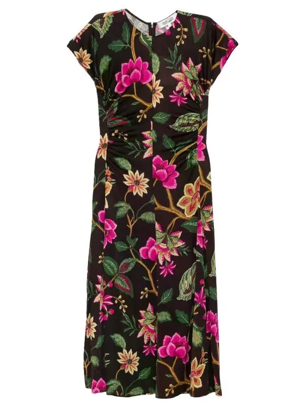 Diane Von Furstenberg Mavis Floral Print Ruched Midi Dress - Brown