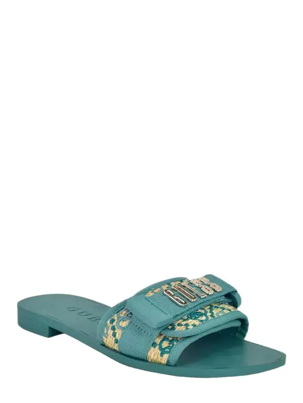 Guess Elyze Logo Plaque Woven Strap Flat Sandals - Blue