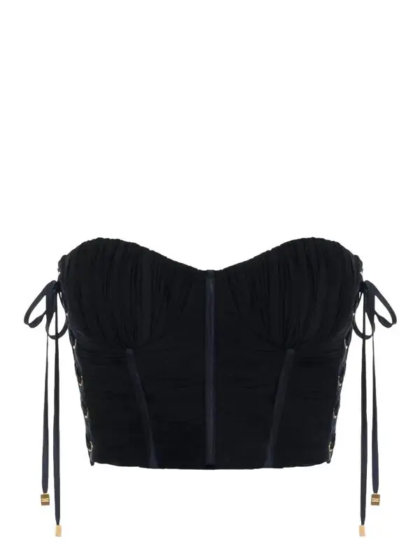 Elisabetta Franchi Crepon Bustier Top With Criss-cross Detailing - Black