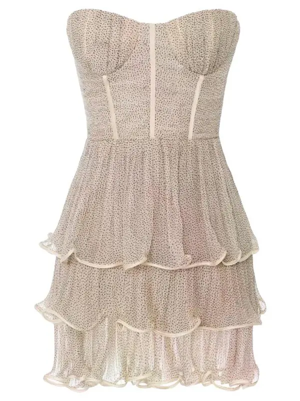 Elisabetta Franchi Crepon Mini Dress With Micro-polka Dot Print - Neutrals