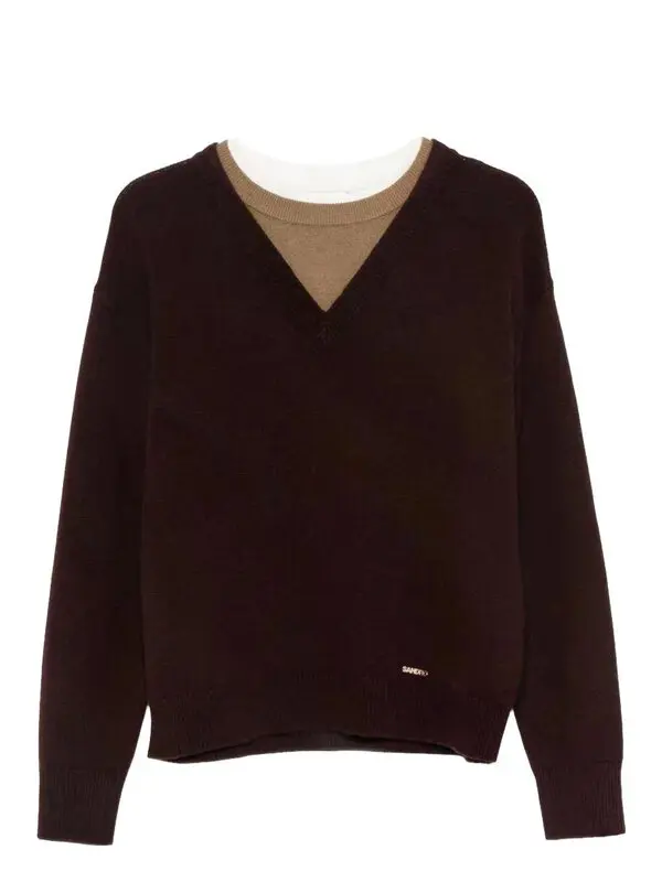 Sandro Bordeaux Knitted V-neck Sweater - Red