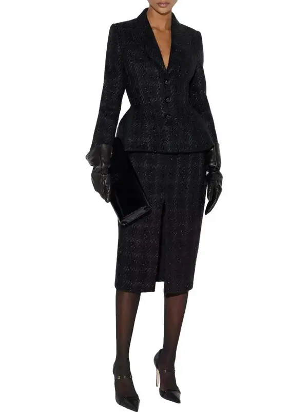 Elisabetta Franchi Textured Tweed Jacket With Peak Lapels - Black