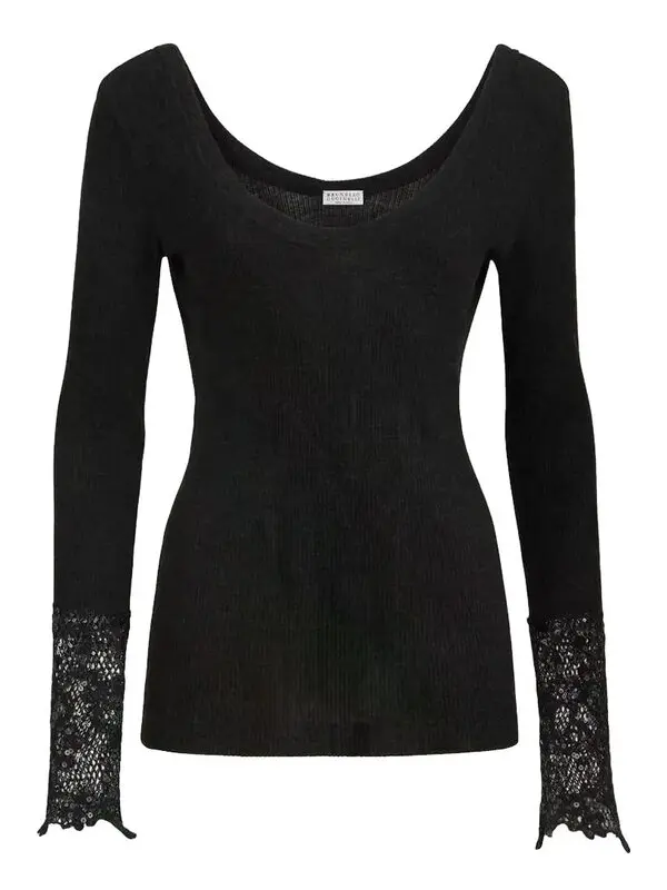 Brunello Cucinelli Ribbed Wool Jersey Sweater - Black