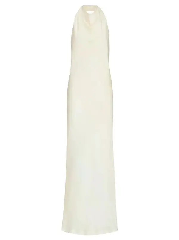 Brunello Cucinelli Silk Satin Halterneck Maxi Dress - Neutrals