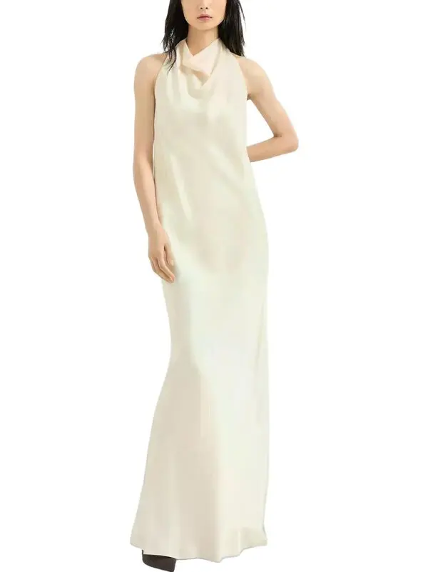 Brunello Cucinelli Silk Satin Halterneck Maxi Dress - Neutrals