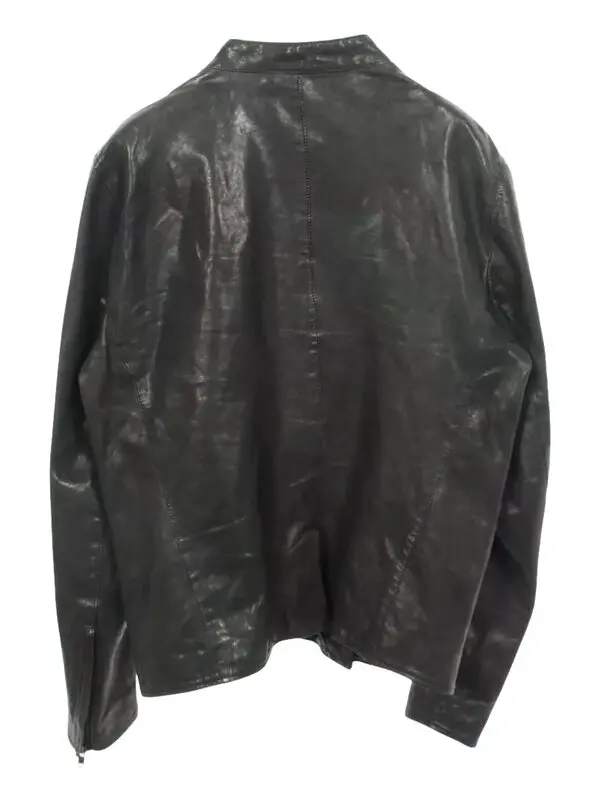 MAISON MARGIELA Lamb Leather Band Collar Zip Jacket - Black