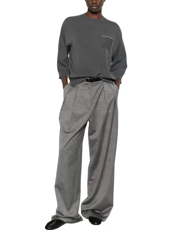 Peserico Embellished Pocket-detail Crew Neck Sweater - Grey