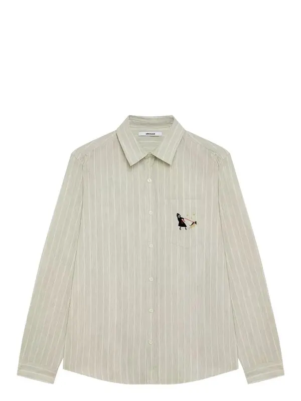 EDMMOND STUDIOS Vertical-stripe Embroidered-pocket Shirt - Neutrals