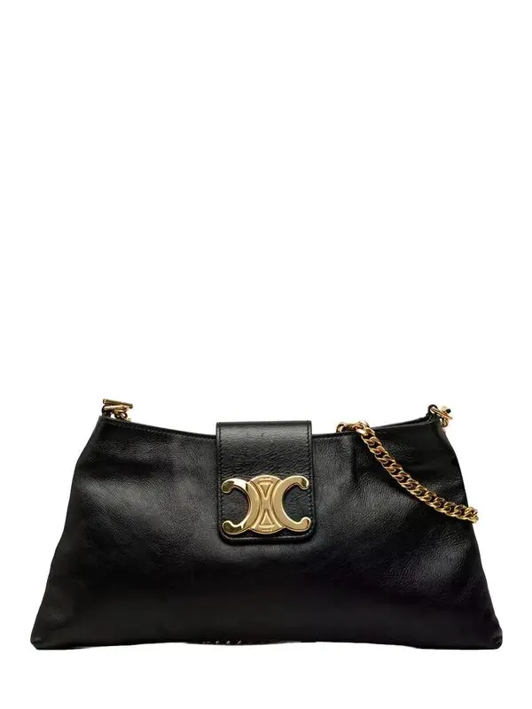 Celine Calfskin Triomphe Wiltern Shoulder Bag - Black