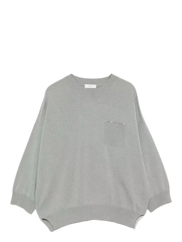 Peserico Ribbed Crew Neck Sweater With Chest Pocket - Grey
