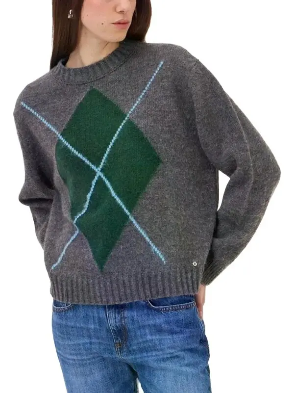 OTTOD'AME Argyle Intarsia Crew-neck Knit - Grey