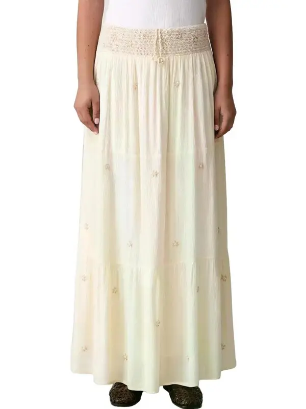 HOSS INTROPIA Roxana Bead-embellished Tiered Maxi Skirt - Neutrals