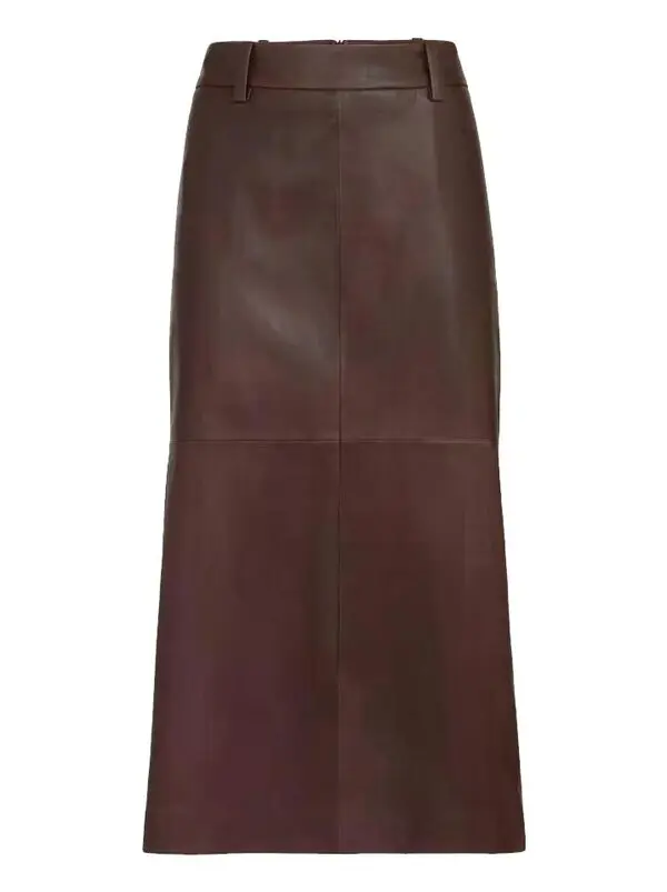 Brunello Cucinelli Polished Nappa Leather Pencil Skirt - Brown