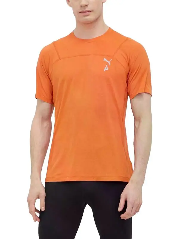 PUMA Mesh Texture Logo Print T-shirt - Orange
