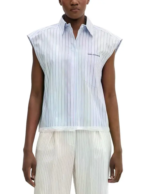 ISABELLE BLANCHE Sleeveless Striped Shirt With Lace Trim - Blue