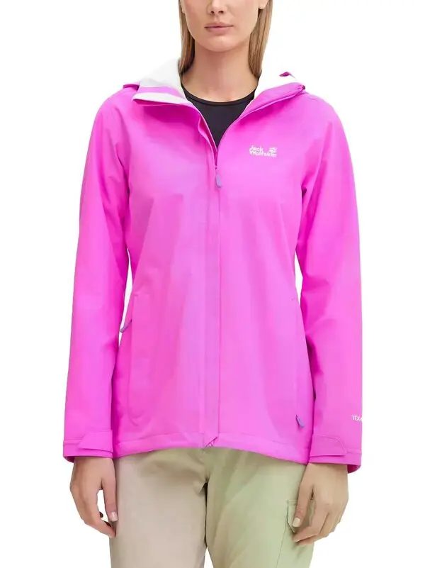 JACK WOLFSKIN Hooded Rain Jacket With Logo Print - Pink
