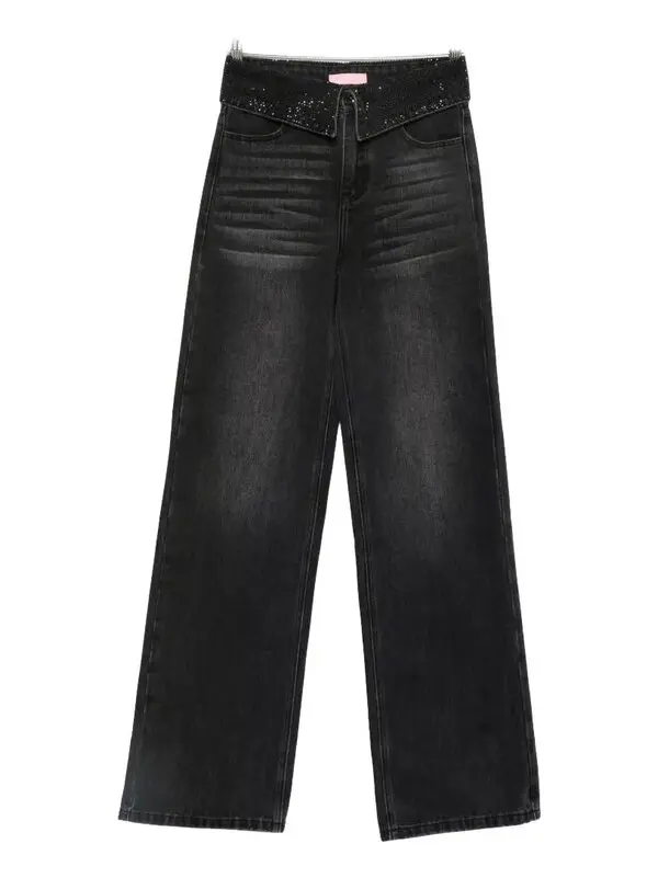 TWENTY FOURHAITCH Crystal Embellished Wide-leg Jeans - Black